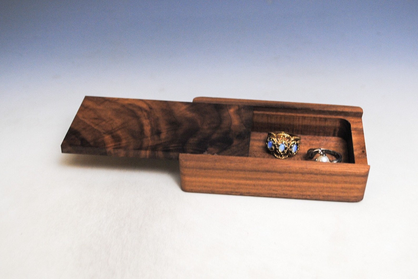 Slide Top Small Wood Box of Walnut With Figured Walnut Slide - Etsy