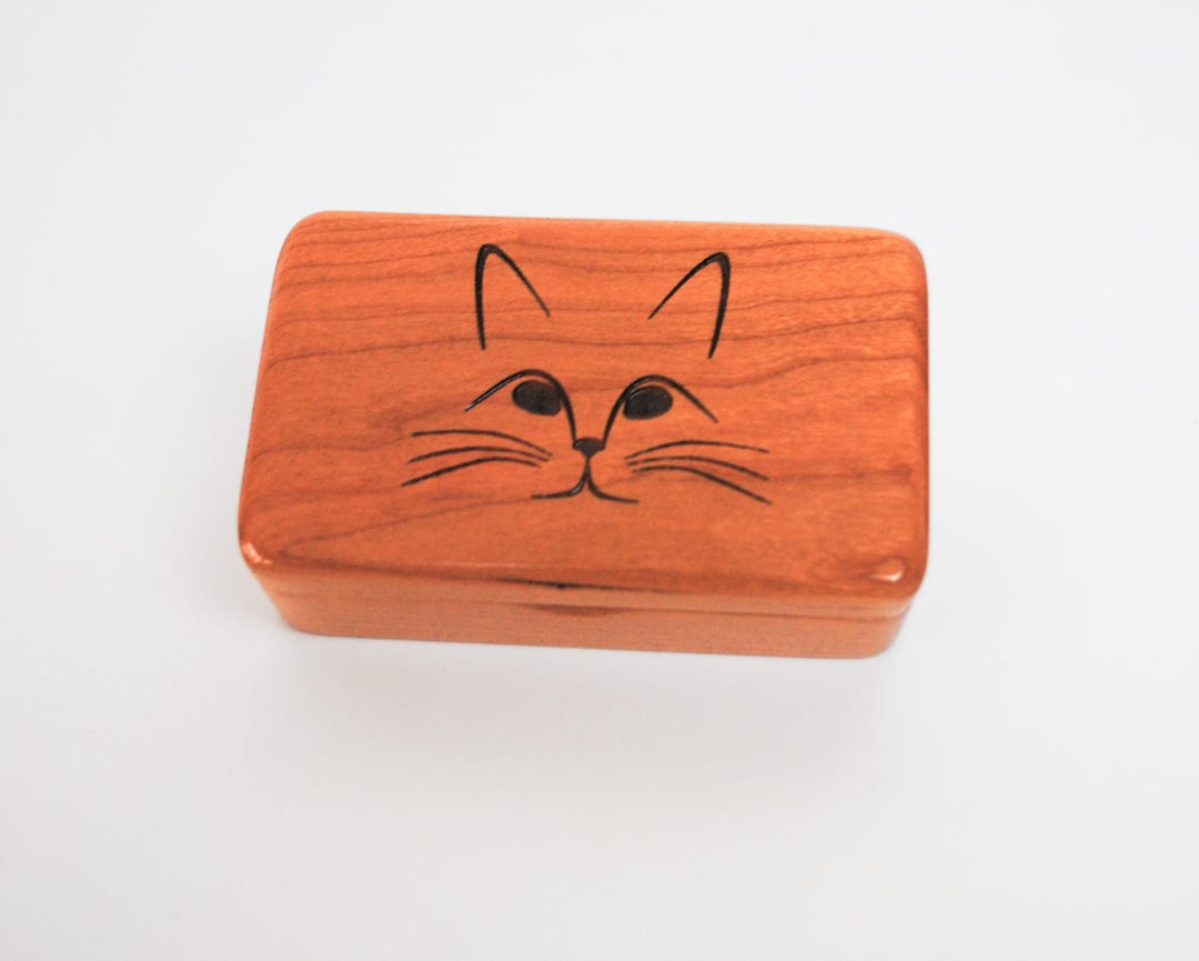 Wooden Box With Cat Handmade Cherry Natural Wood Box With Lid by ...