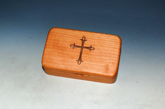 Small Wooden Box With Cross Engraving on Cherry Handmade Tiny Wood Box ...