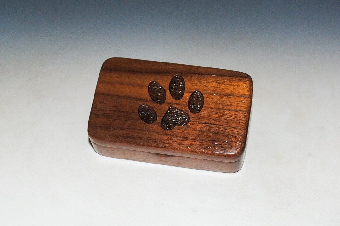 Small Wooden Box With an Engraved Paw Print With a Heart of Walnut Cat ...