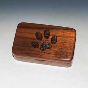Small Wooden Box With an Engraved Paw Print With a Heart of Walnut Cat ...