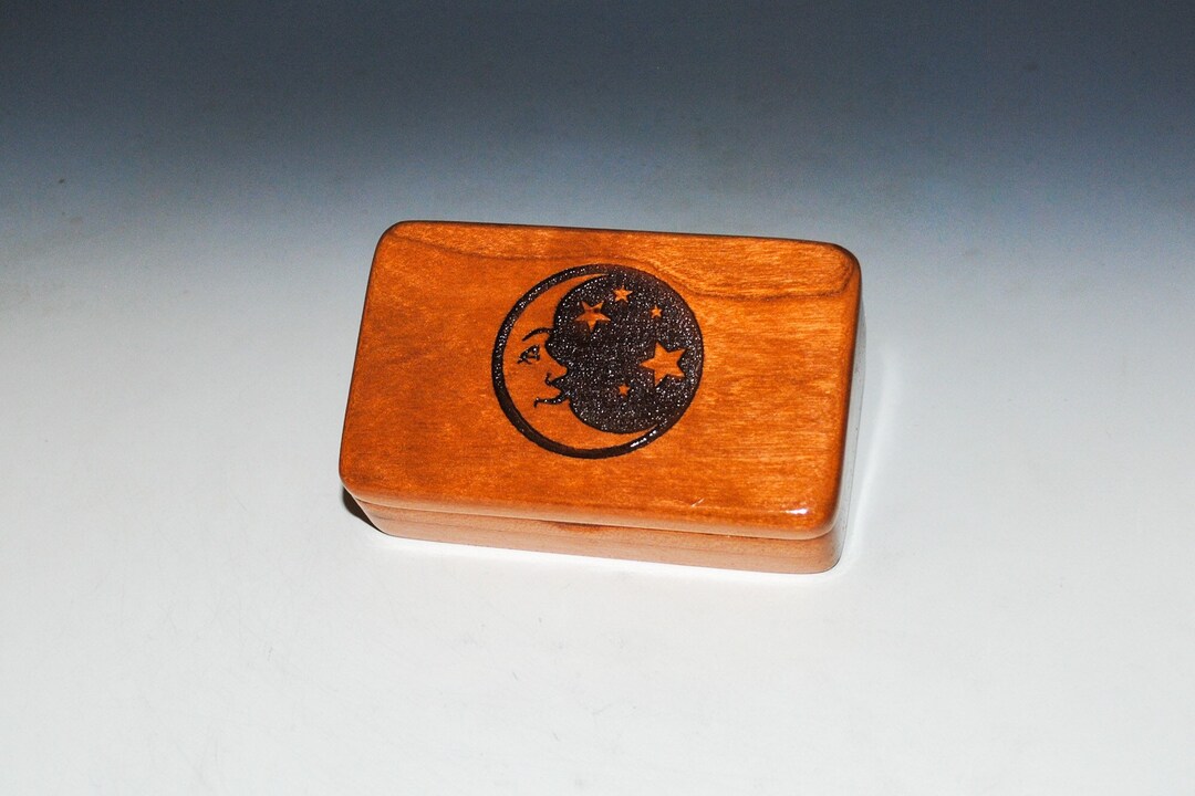 Small Wooden Box With Engraved Moon and Stars of Cherry by Burlwoodbox ...