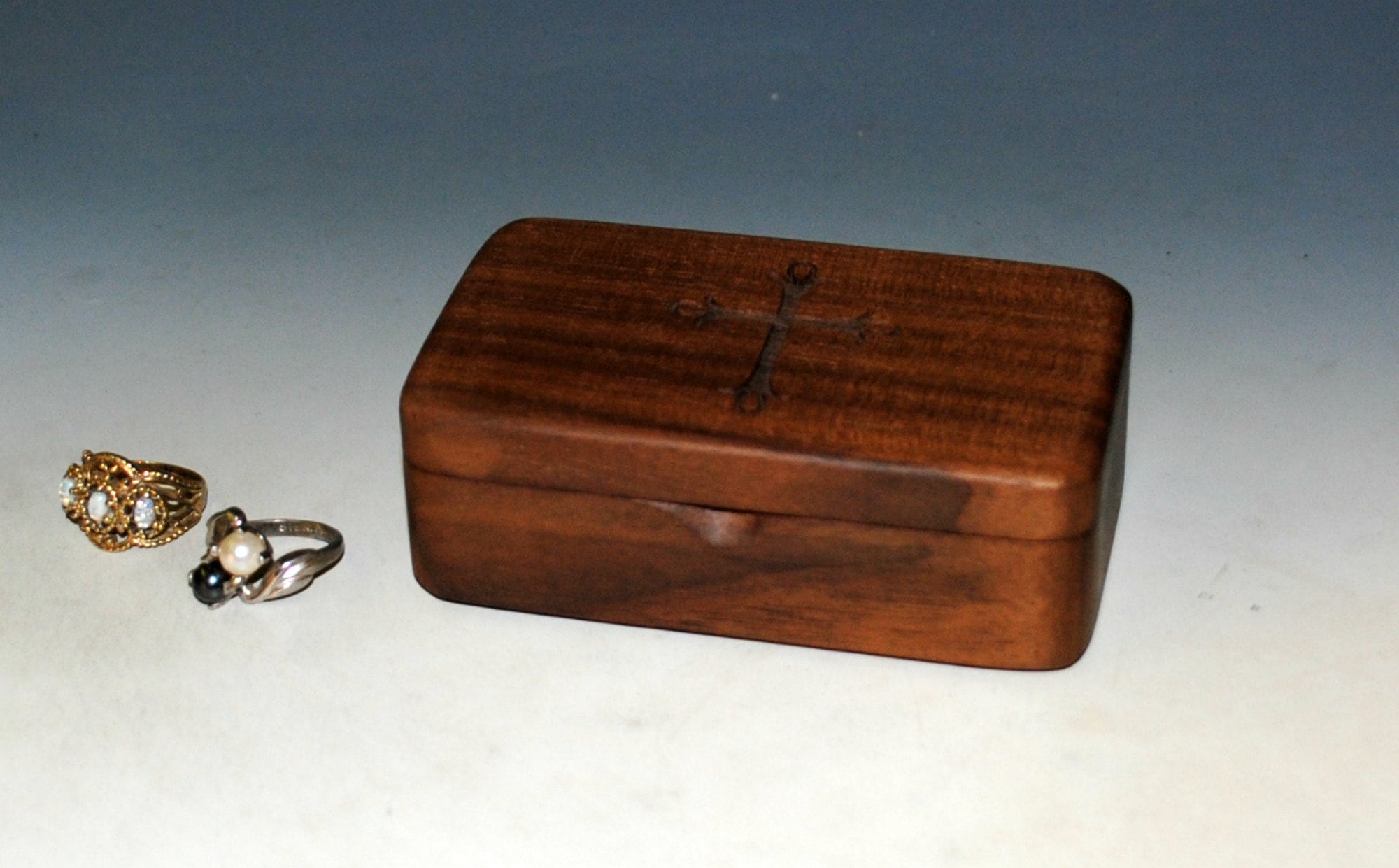 Small Wooden Box With Cross Engraving on Walnut Rosary Box | Etsy