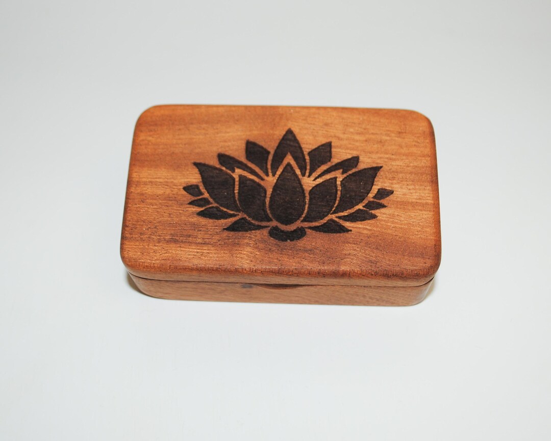 Wooden Box With Lotus Flower Engraved on Mahogany- Handmade by ...