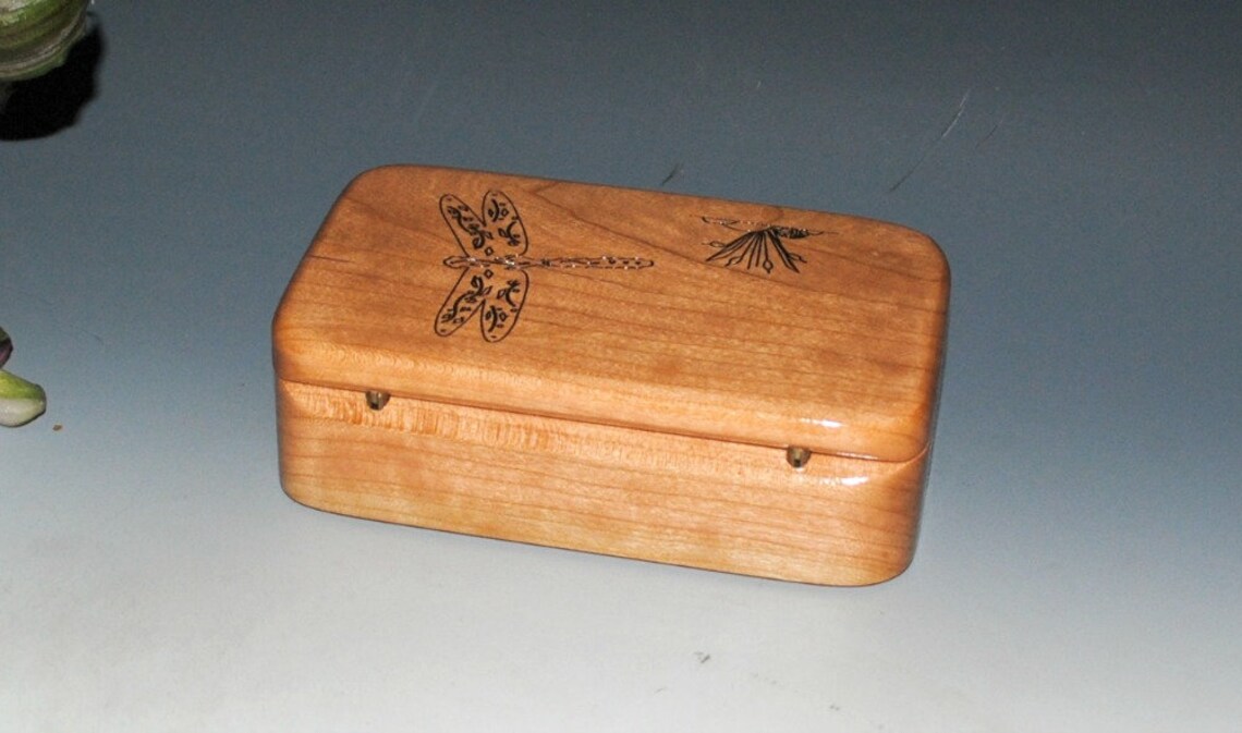 Wooden Box With an Engraved Dragonfly of Cherry Handmade in - Etsy