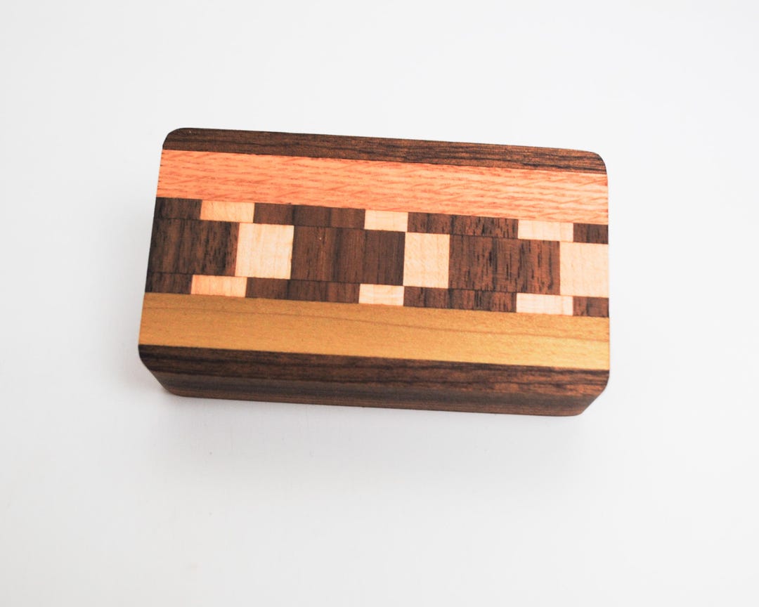 Slide Top Small Wood Box of Walnut With a Patterned Slide USA Made by ...