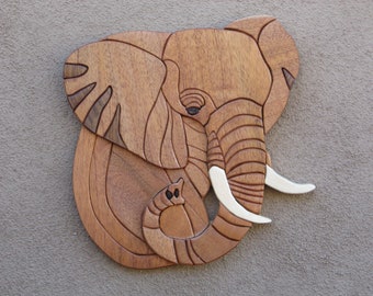 Elephant, Wood Intarsia Wall Hanging Handcrafted Scroll Saw Art - Etsy