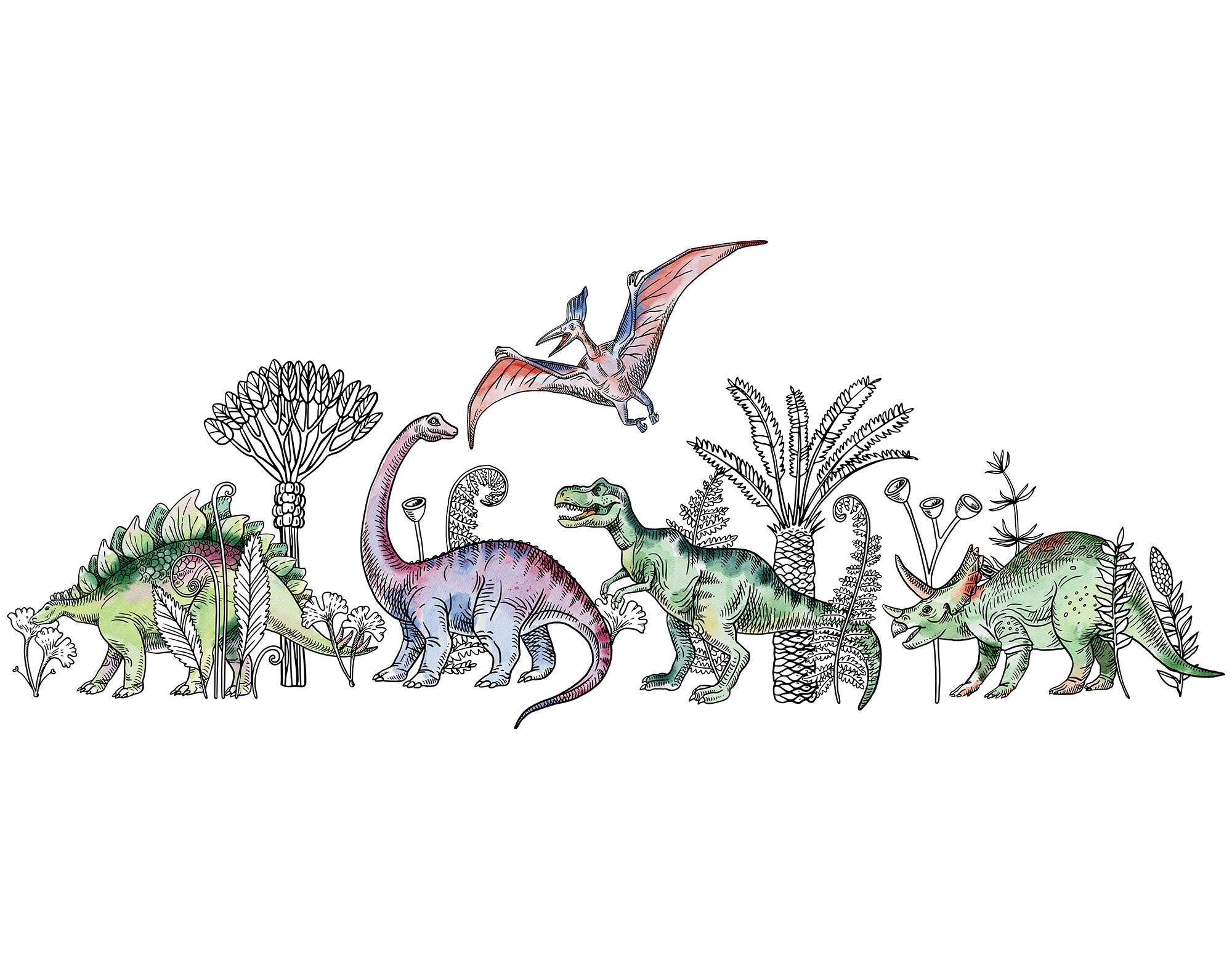 Watercolor Dinosaurs Hand Drawn Png Clipart, Stegosaurus, Tyrannosaur ...
