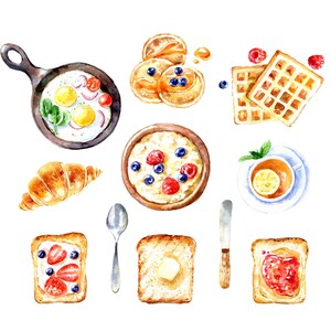Watercolor Breakfast Png Clipart, Food Menu Clip Art. Coffee, Toast ...