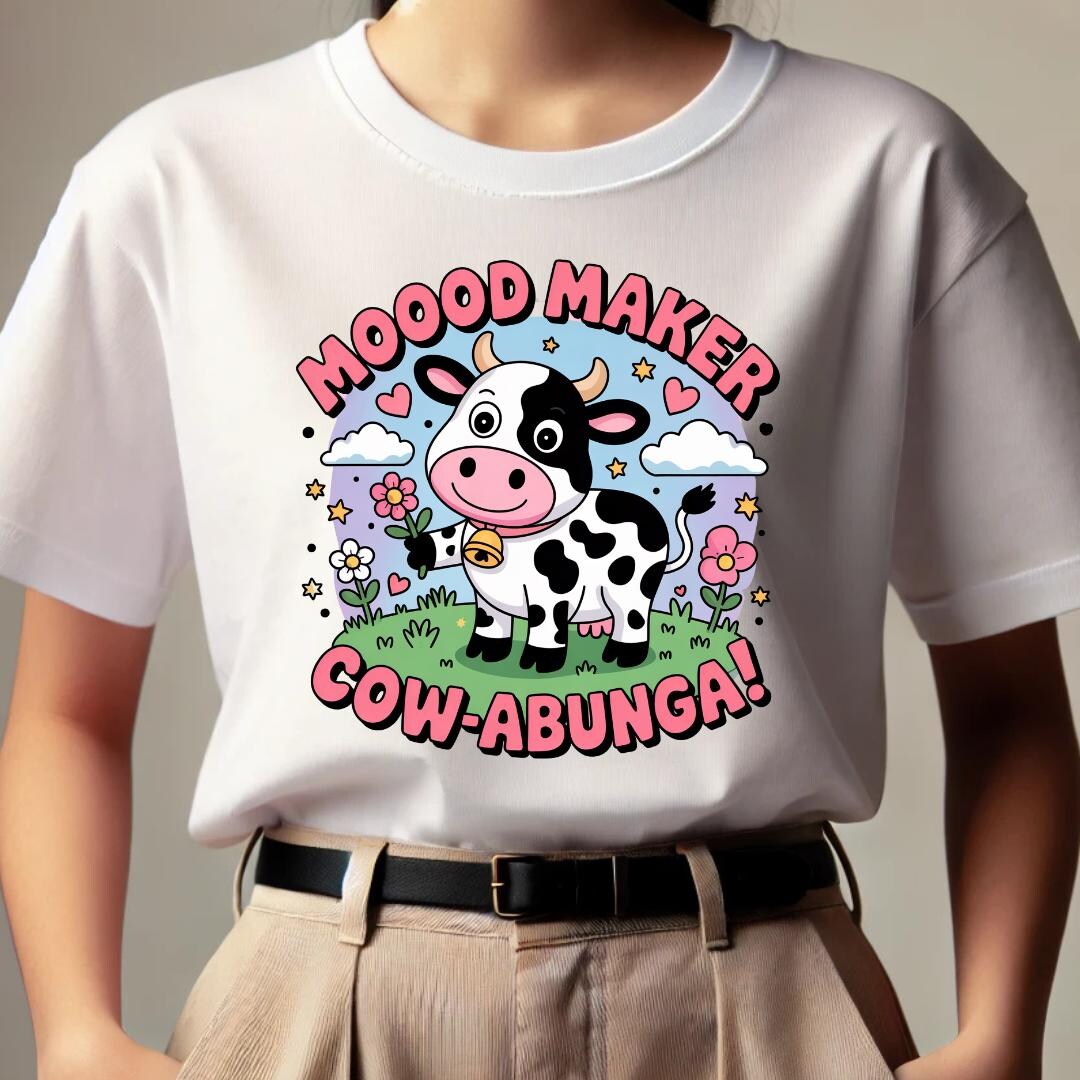 Mood Maker Cow PNG – Cute Cartoon Cow Clipart With Flowers, Clouds ...