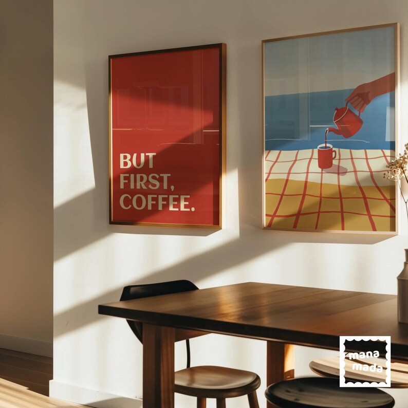 Coffee Station Posters Bundle, Two Coffee Bar Prints, Retro Kitchen ...