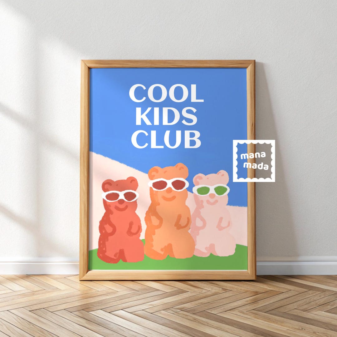 Cool Kids Club Print, Funny Living Room Poster, Funky Wall Art, Kids ...