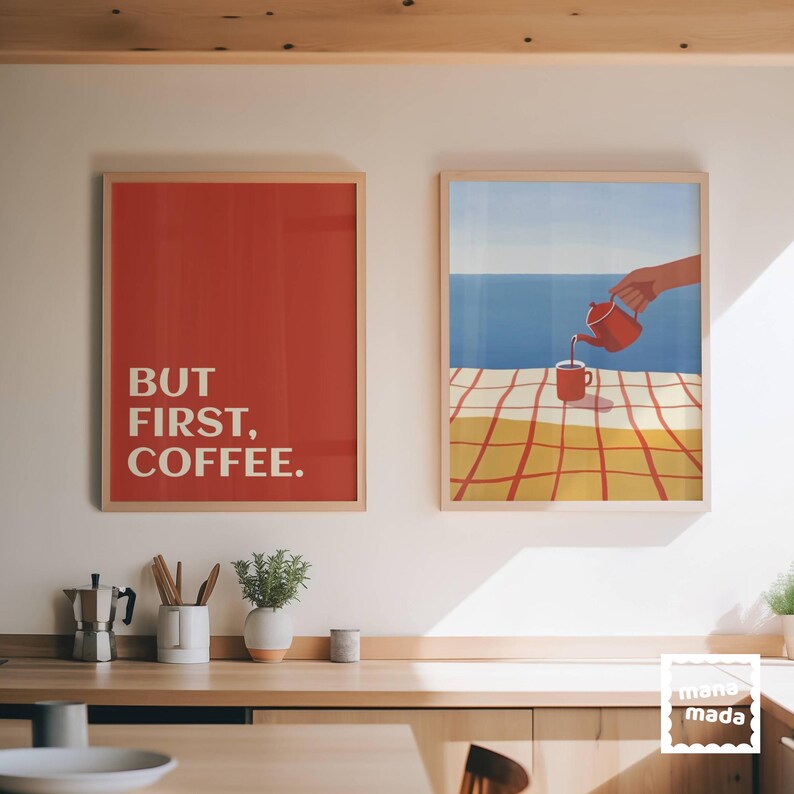 Coffee Station Posters Bundle, Two Coffee Bar Prints, Retro Kitchen ...