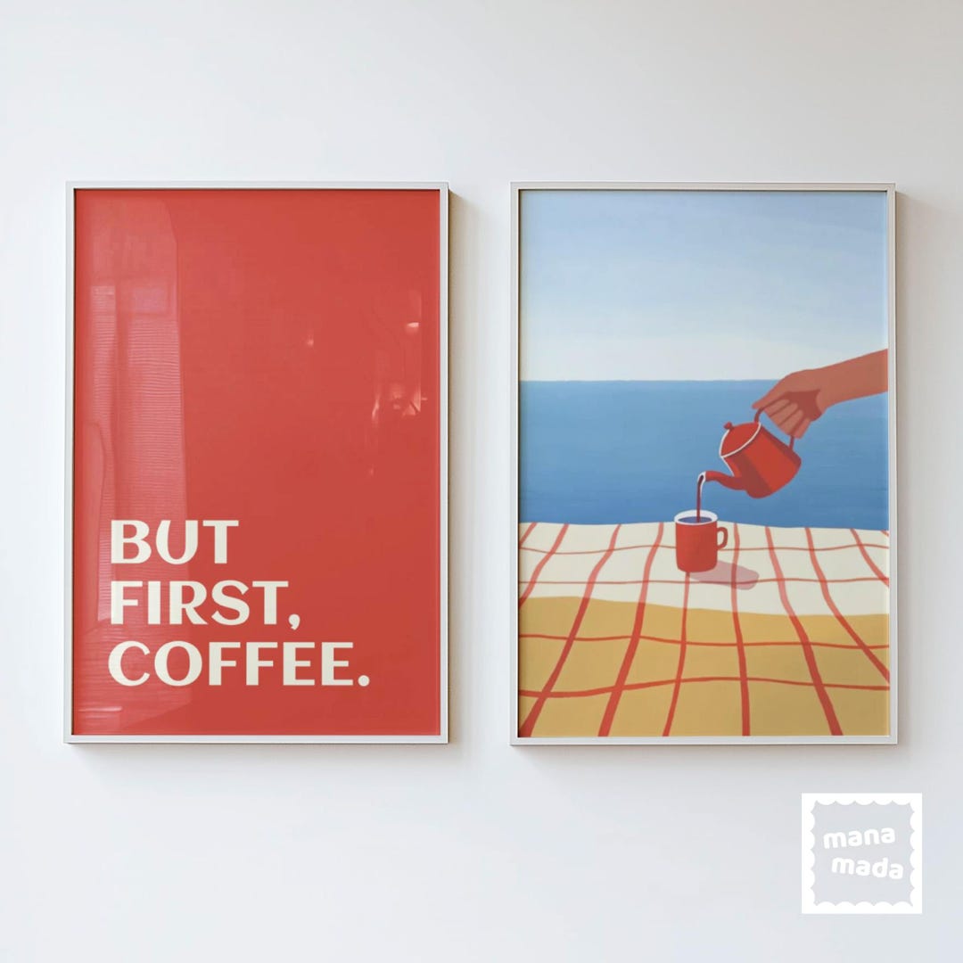 Coffee Station Posters Bundle, Two Coffee Bar Prints, Retro Kitchen ...