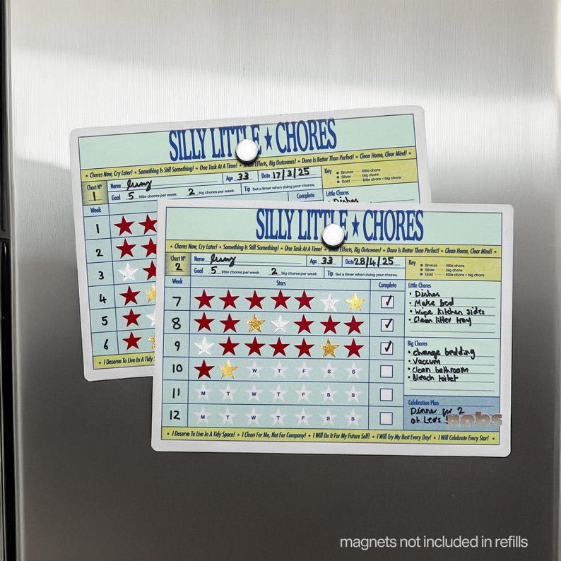 3 Month Refill, Adult Chore Chart, Sticker Star for Household Cleaning ...