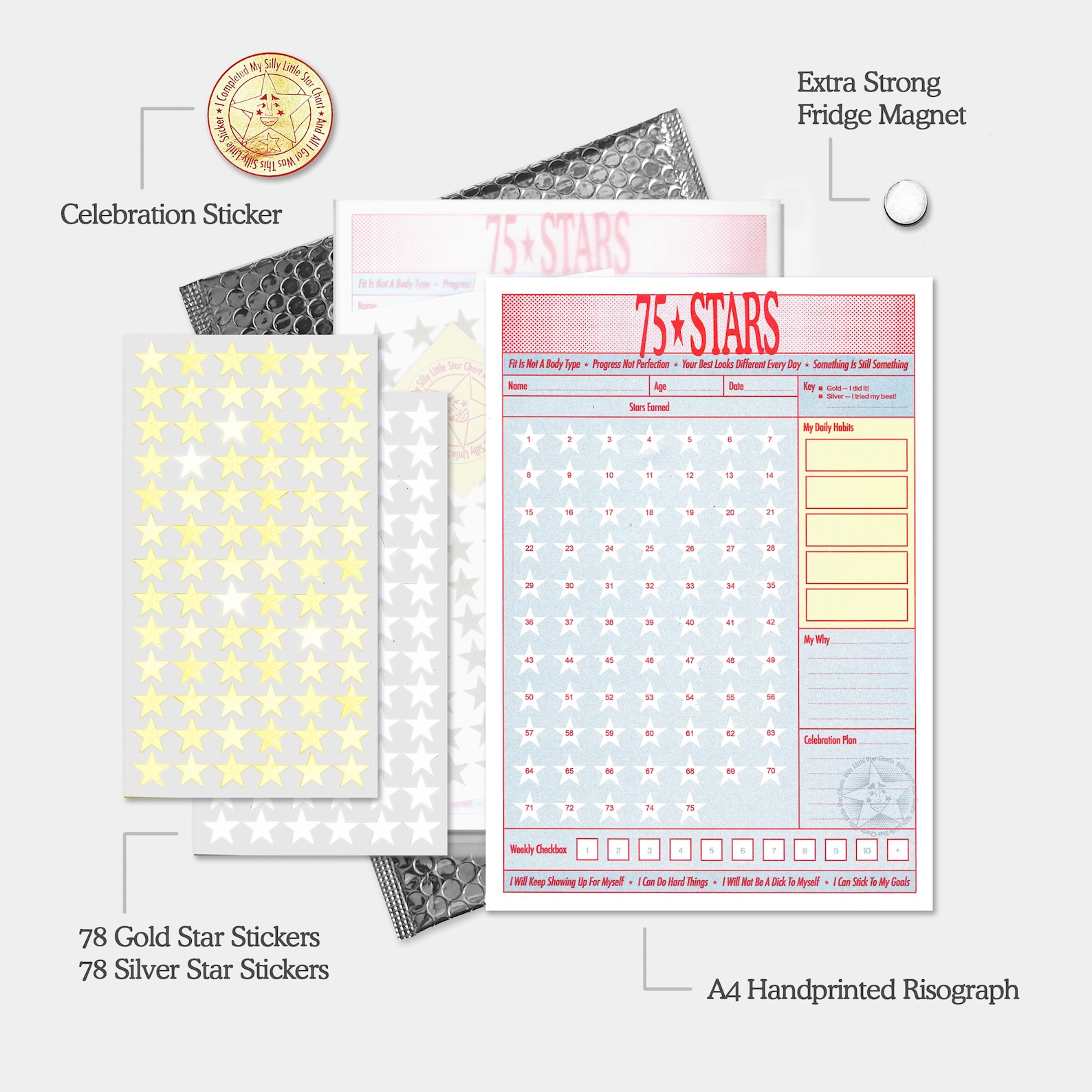 75 Day Habit Tracker Star Chart: Daily Progress Stickers & Magnet - Etsy