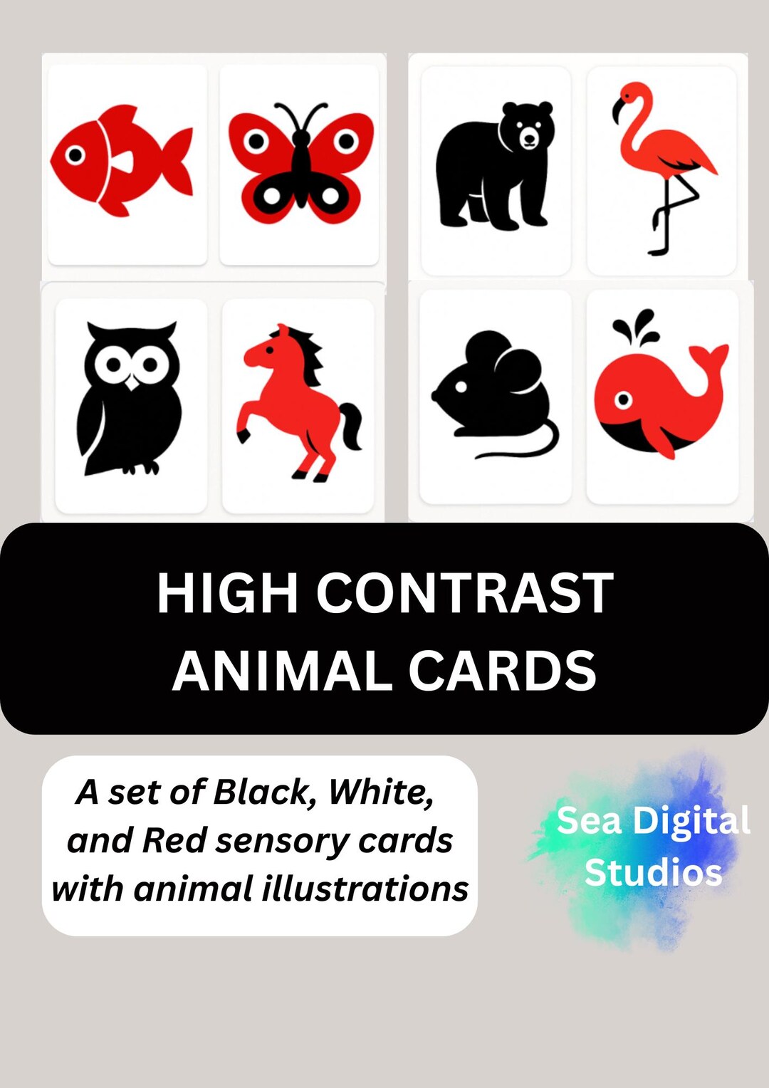 AI Product. High Contrast Animal Flash Cards for Babies – 20 Cards ...