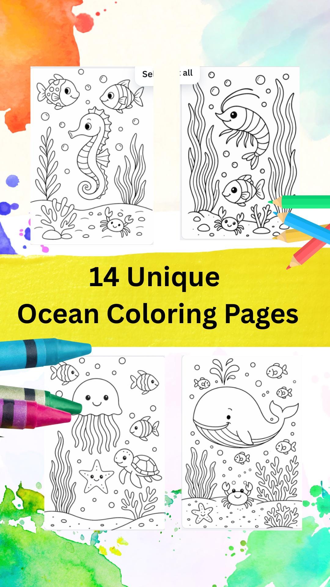 Ocean Coloring Pages for Kids – 14 Printable A4 Sheets – Ocean, Sea ...