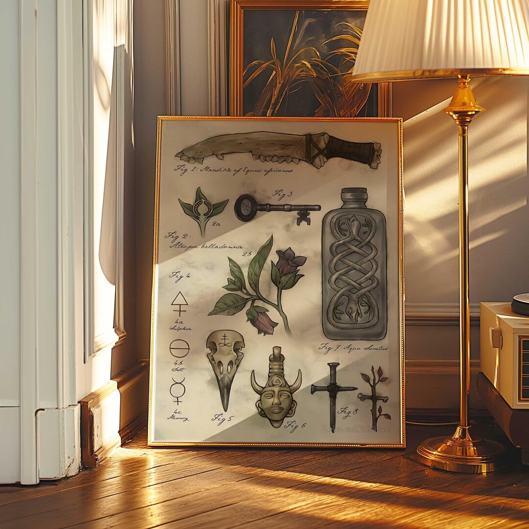 Antique Occult Illustrations Poster | Vintage Mystical Symbols Wall Art ...