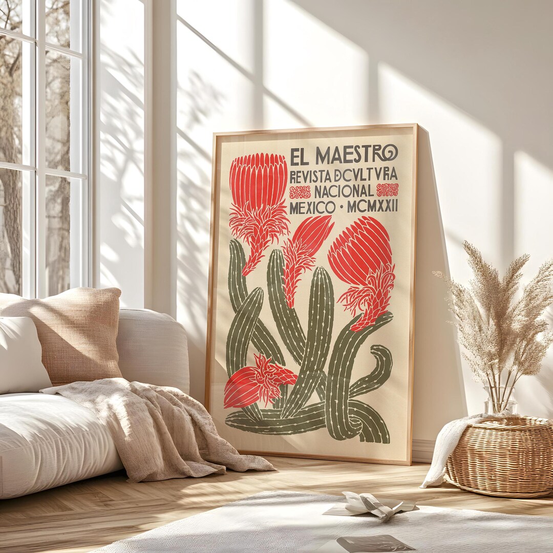Vintage Mexican Cactus Flower Poster | El Maestro Magazine Art - Etsy