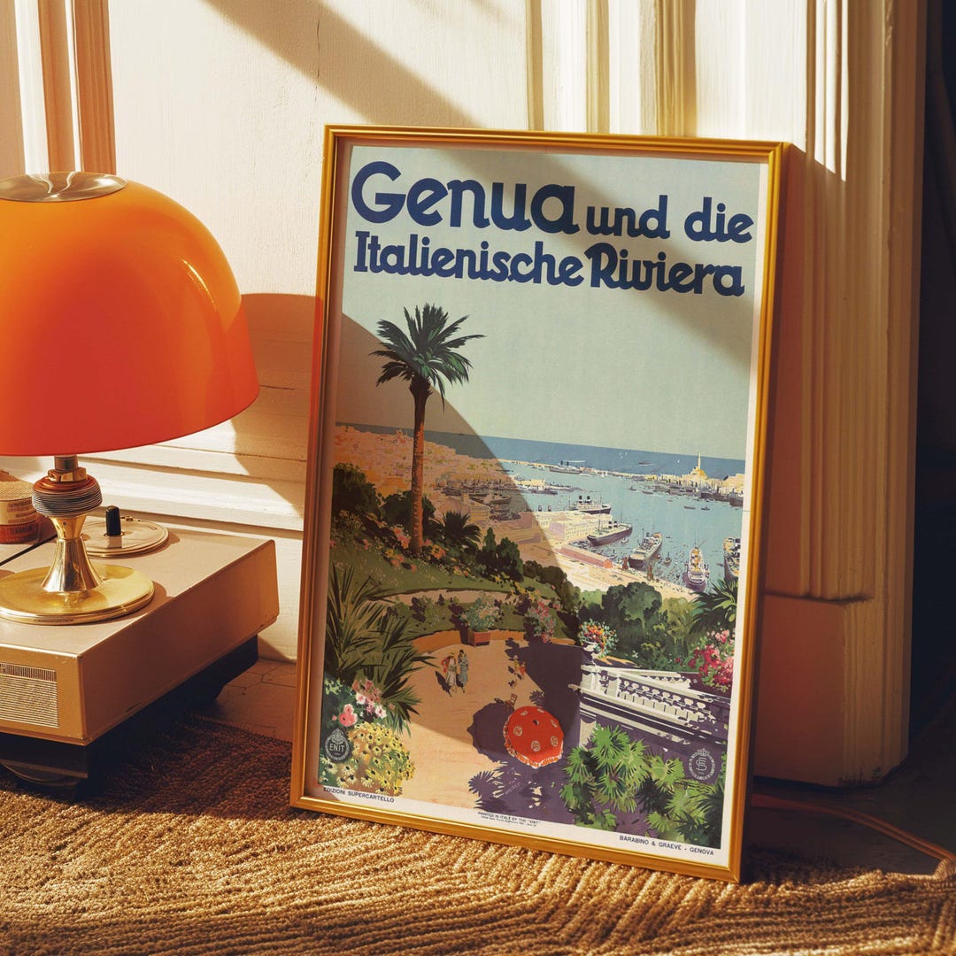 Vintage Genoa Italian Riviera Poster | Retro Travel Wall Art - Etsy