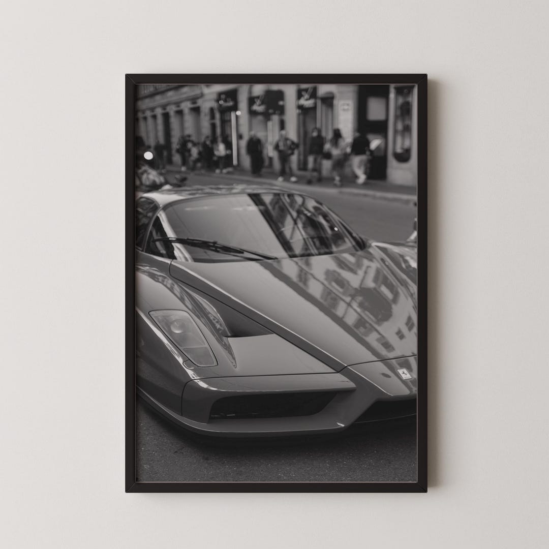 Ferrari Enzo Poster: Black & White Sports Car Photography, Garage Wall ...