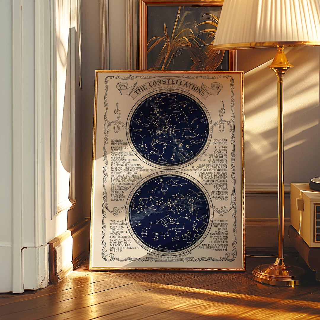 Vintage Star Constellations Map: Celestial Chart Art Print - Etsy