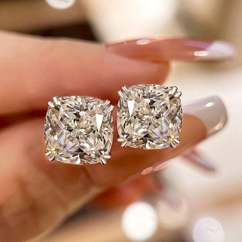 Cushion Cut Lab Diamond Studs IGI Certified 14K 18K Gold Minimalist ...