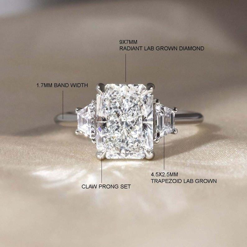 Radiant Cut Lab Created Diamond Three Stone Ring 1–3 CT IGI Certified ...