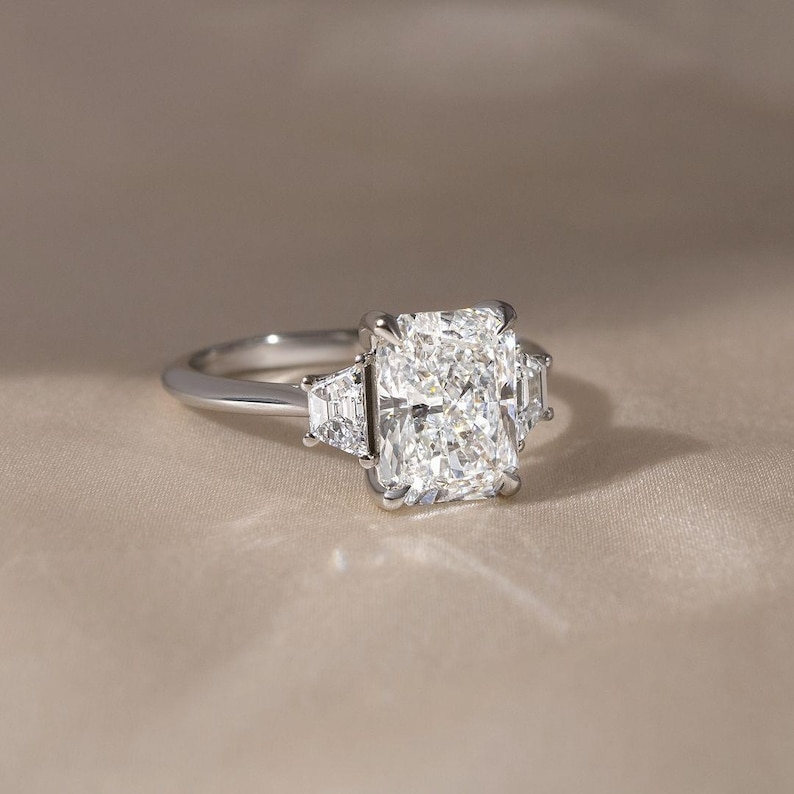 Radiant Cut Lab Created Diamond Three Stone Ring 1–3 CT IGI Certified ...