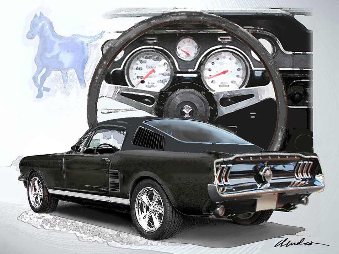 CUSTOM PRINT 1967 Mustang Fastback, Man Cave Art, Garage Art, Auto Art ...