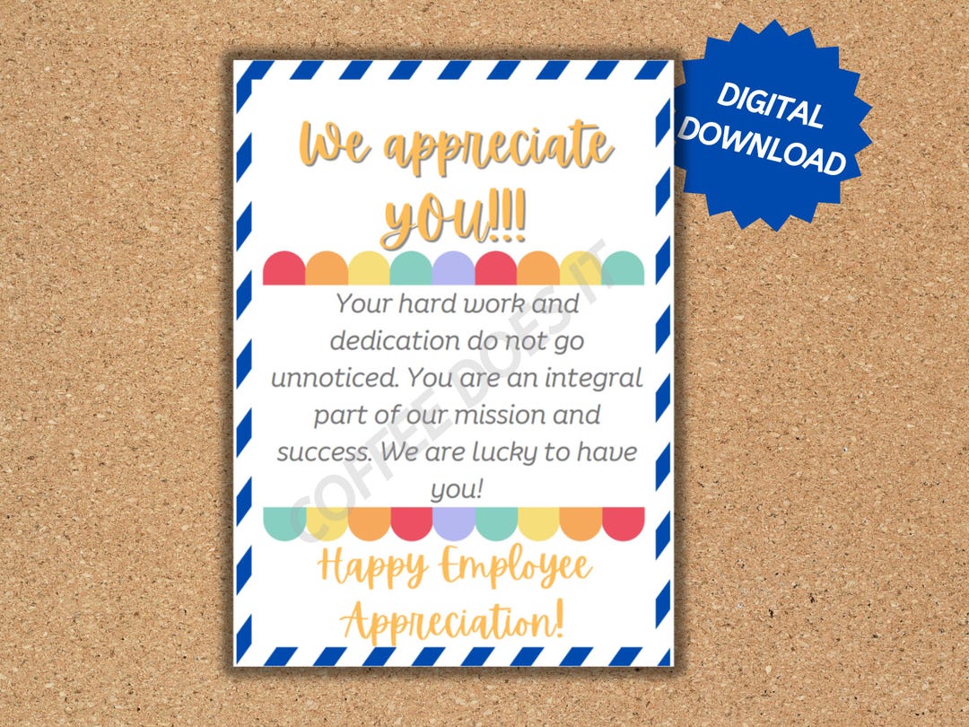 Employee Appreciation Printable Card, Printable Appreciation Card ...