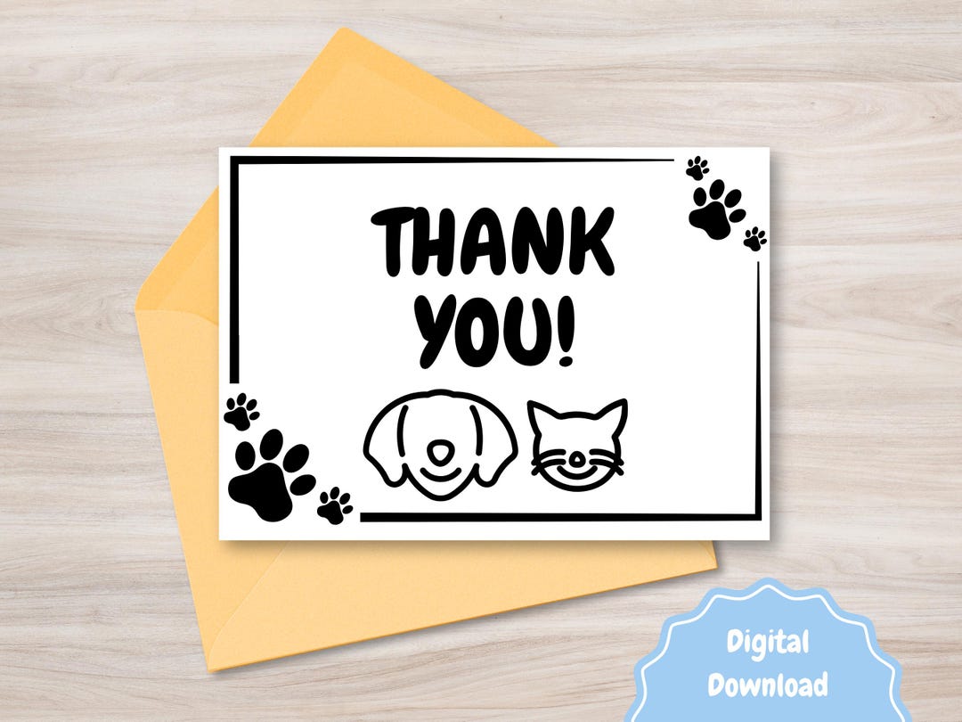 Printable Veterinarian Thank You Card, Animal Thank You Card, Pet Thank ...