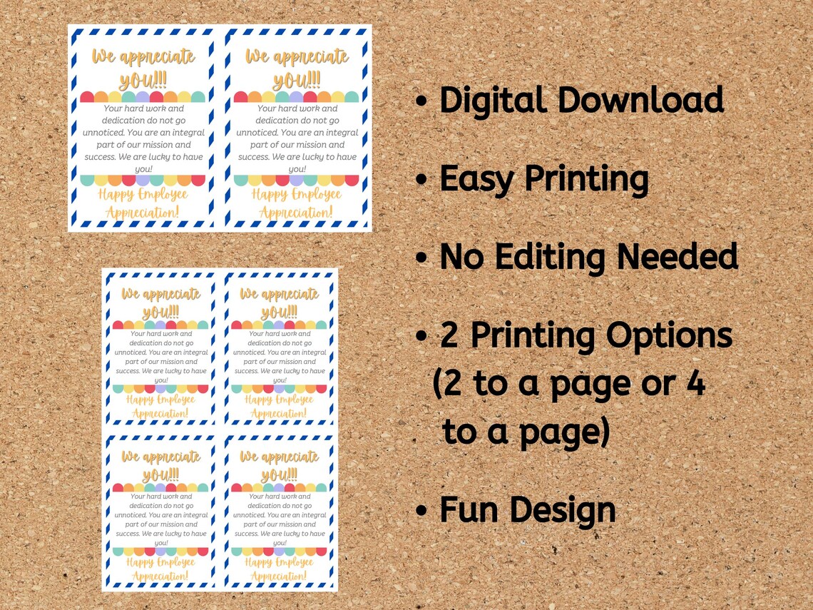 Employee Appreciation Printable Card, Printable Appreciation Card ...