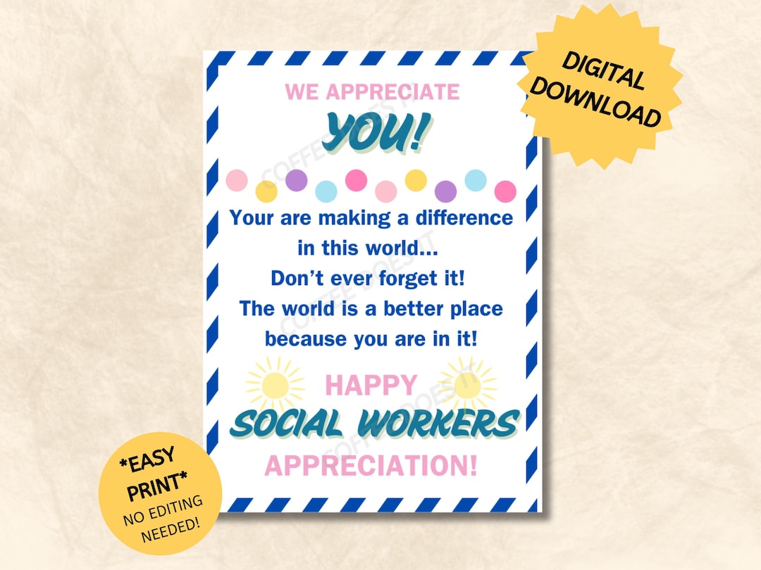 Social Worker Appreciation Printable Card, Social Worker Gift Tag ...