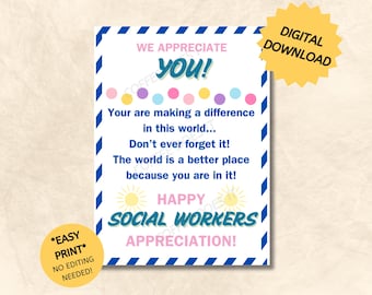 Social Worker Appreciation Card Printable / Social Worker Card / Social ...
