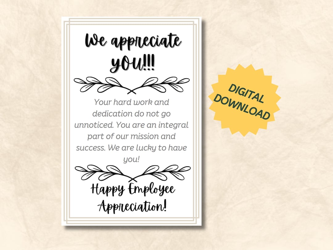Employee Appreciation Printable Card, Employee Appreciation Tag ...