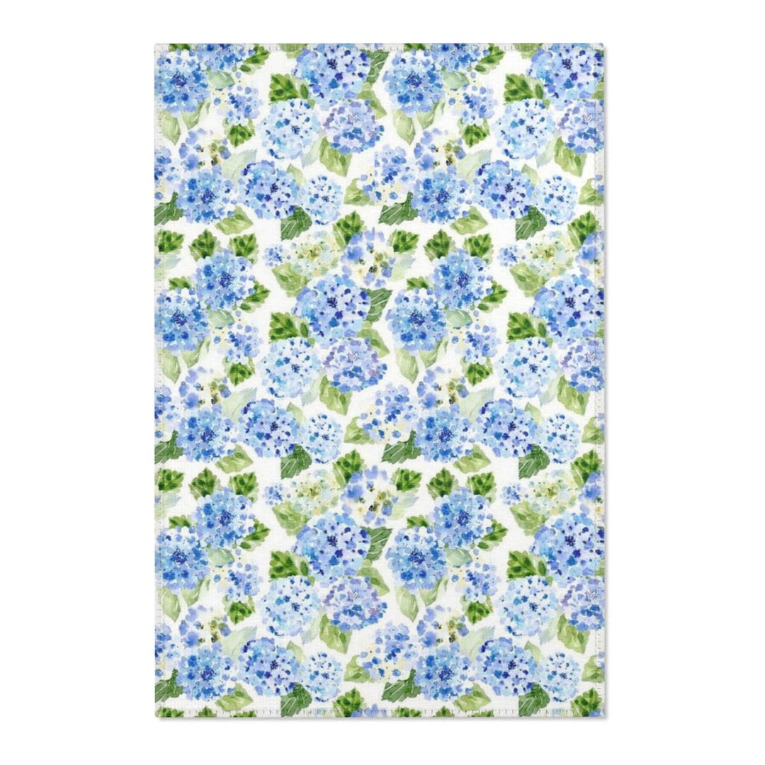 Blue Hydrangea Floral Rug, Cozy Hydrangea Print | Perfect for Living ...