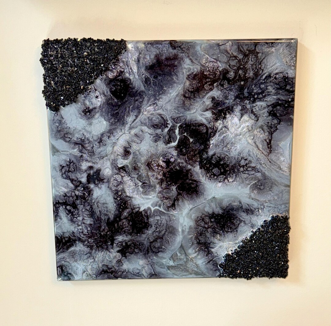 Dyed Resin Covered Cradled Wood: Abstract Wall Art With Black Accents ...