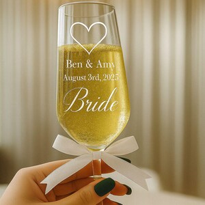 Custom Wedding Champagne Flute Glass, Engraved Couple Drinkware for ...