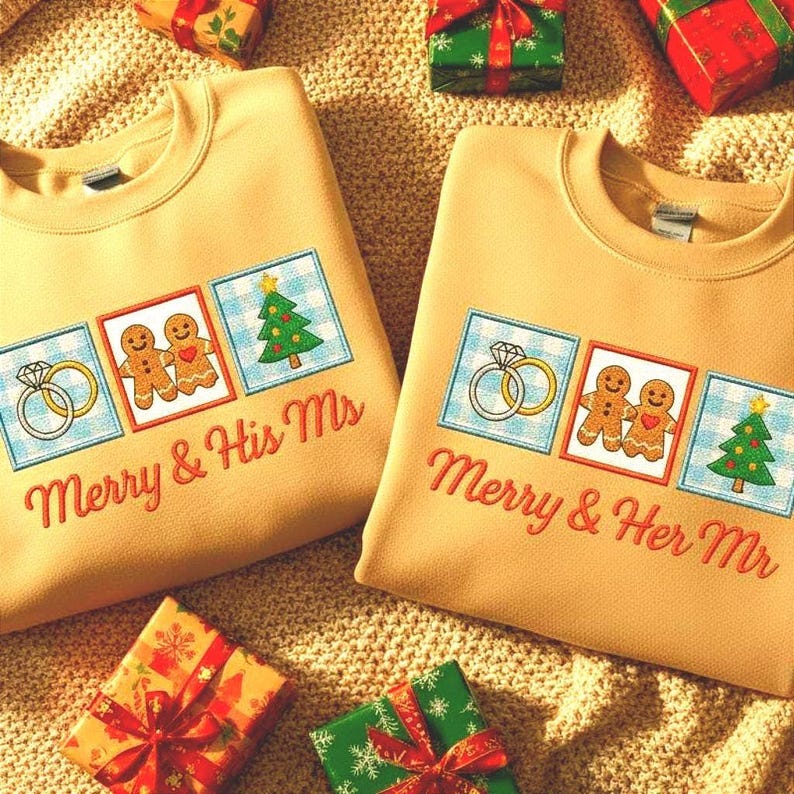 Embroidered Merry and His Mrs. Sweatshirt, Christmas Newlywed Matching ...