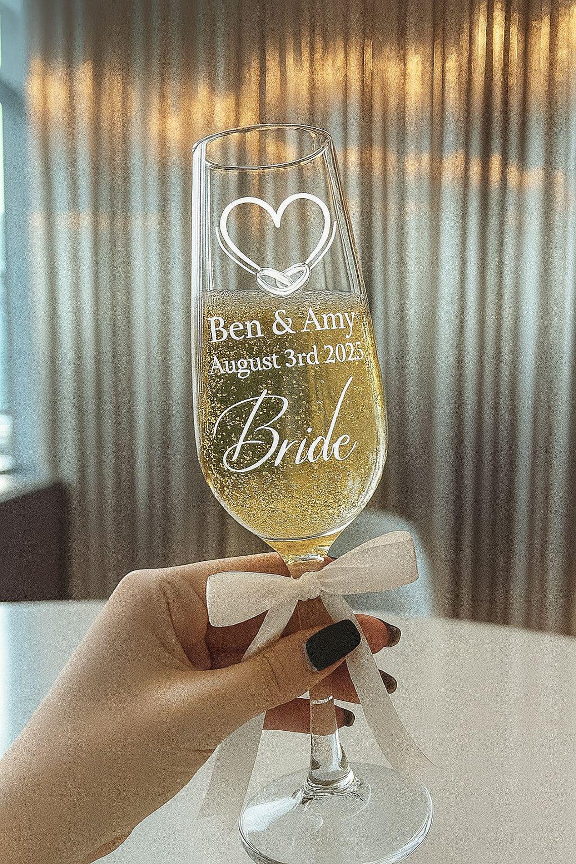 Custom Wedding Champagne Flute Glass, Engraved Couple Drinkware for ...