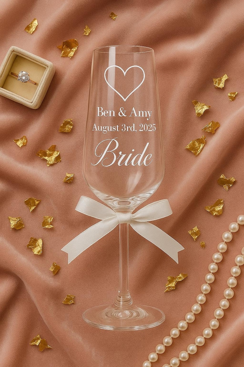 Custom Wedding Champagne Flute Glass, Engraved Couple Drinkware for ...