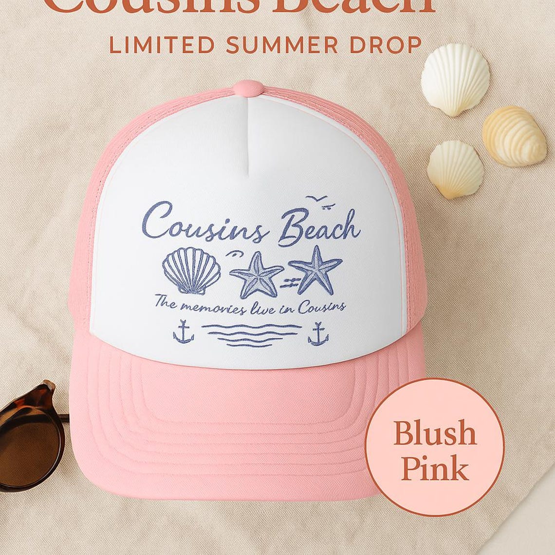Cousins Beach Foam Trucker Hat, Embroidered Summer Puff Hat, Beach ...