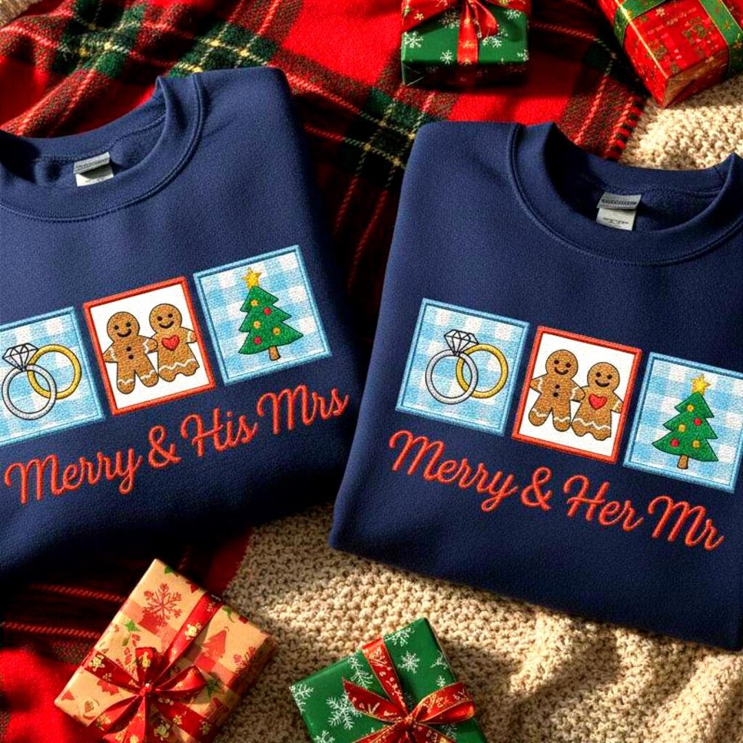 Embroidered Merry and His Mrs. Sweatshirt, Christmas Newlywed Matching ...