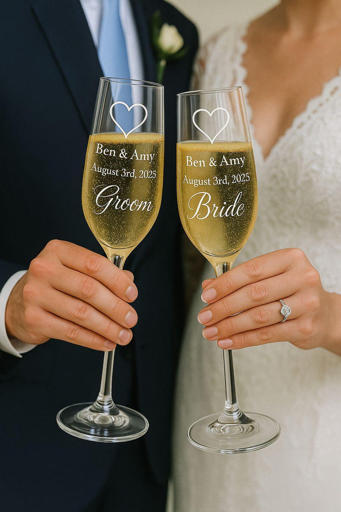 Custom Wedding Champagne Flute Glass, Engraved Couple Drinkware for ...