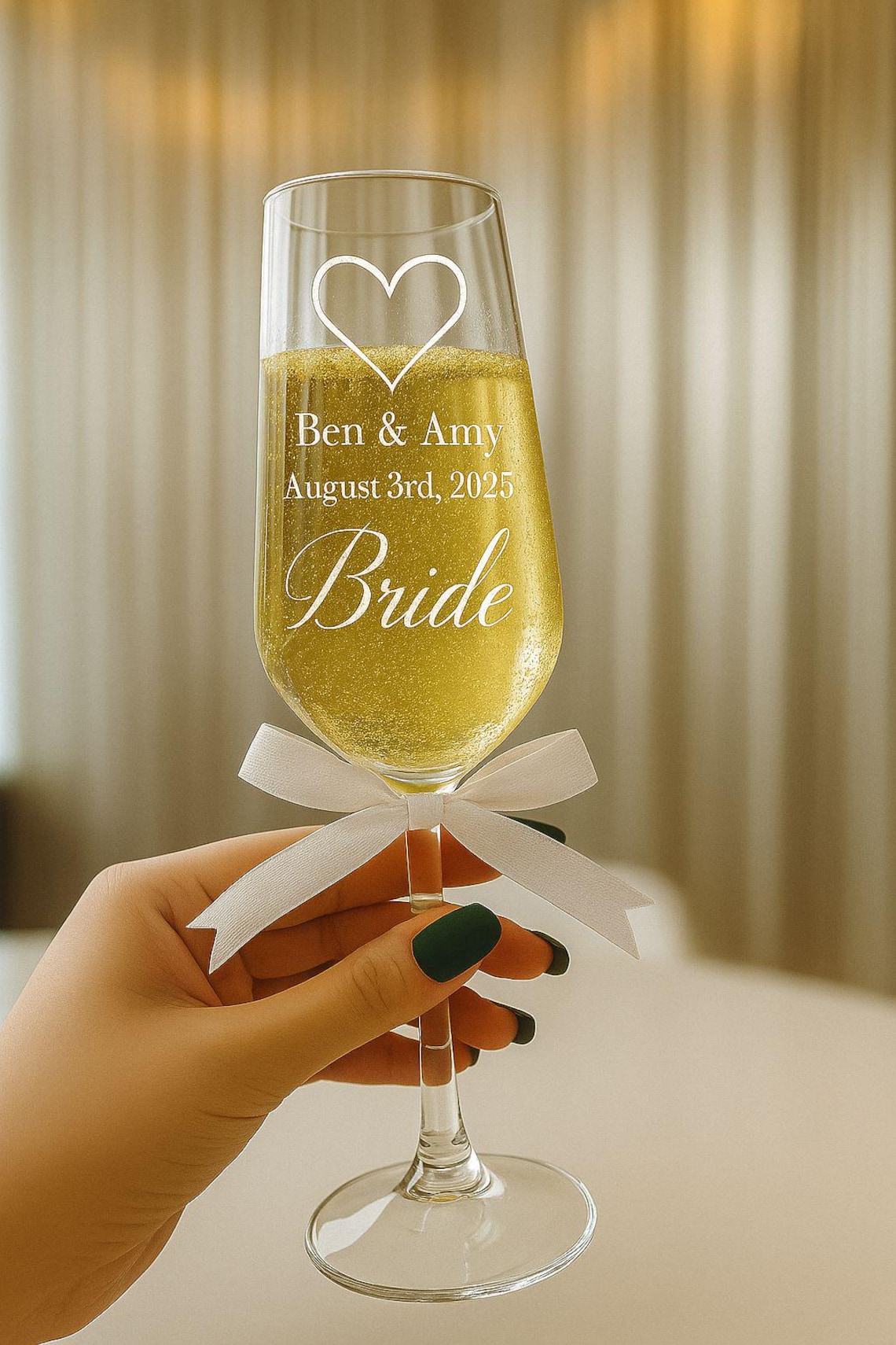 Custom Wedding Champagne Flute Glass, Engraved Couple Drinkware for ...