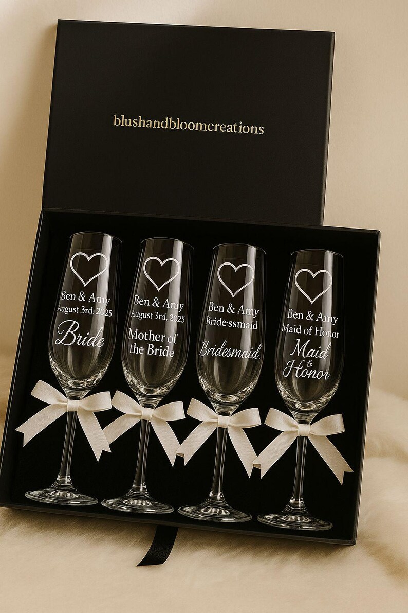 Custom Wedding Champagne Flute Glass, Engraved Couple Drinkware for ...