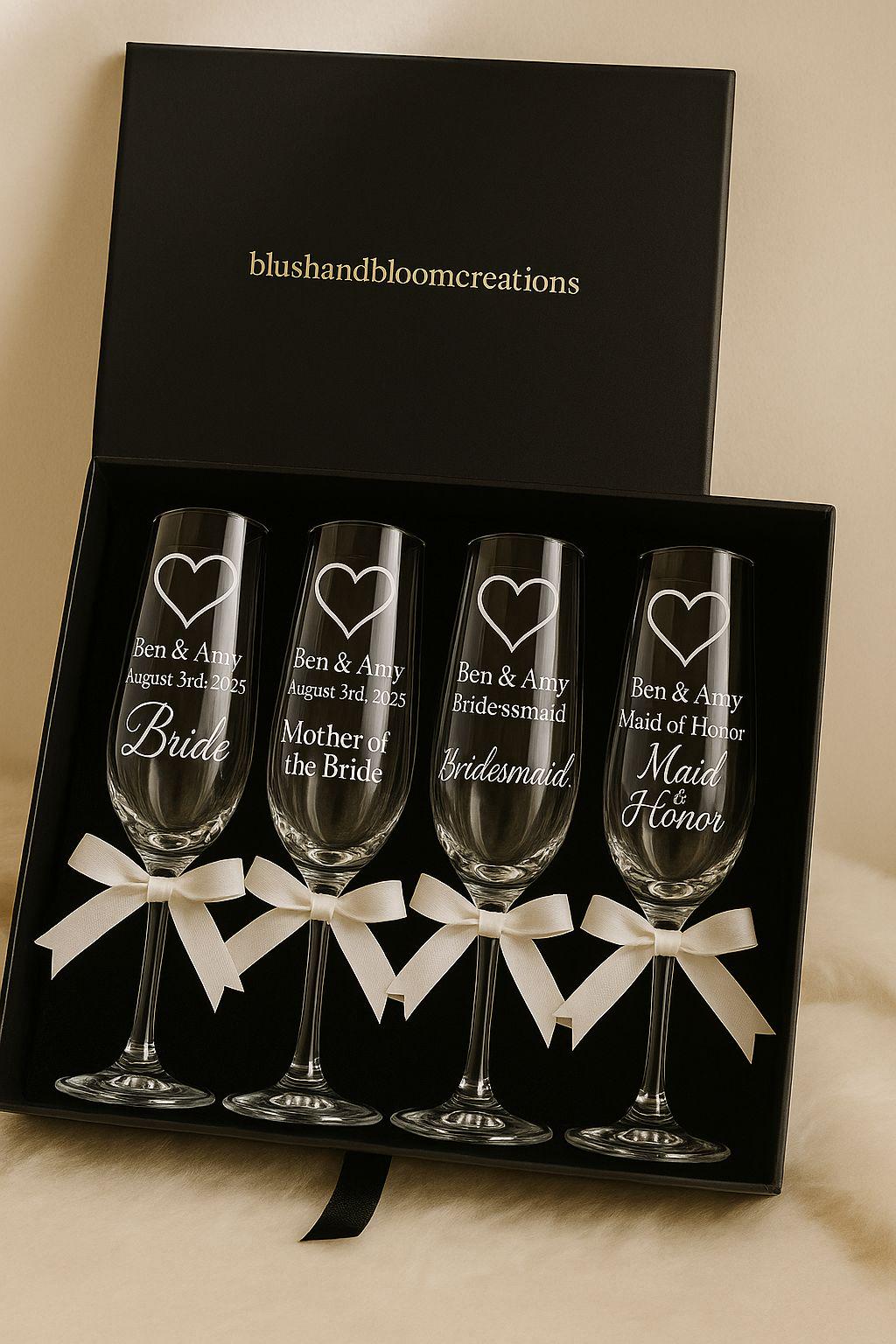 Custom Wedding Champagne Flute Glass, Engraved Couple Drinkware for ...