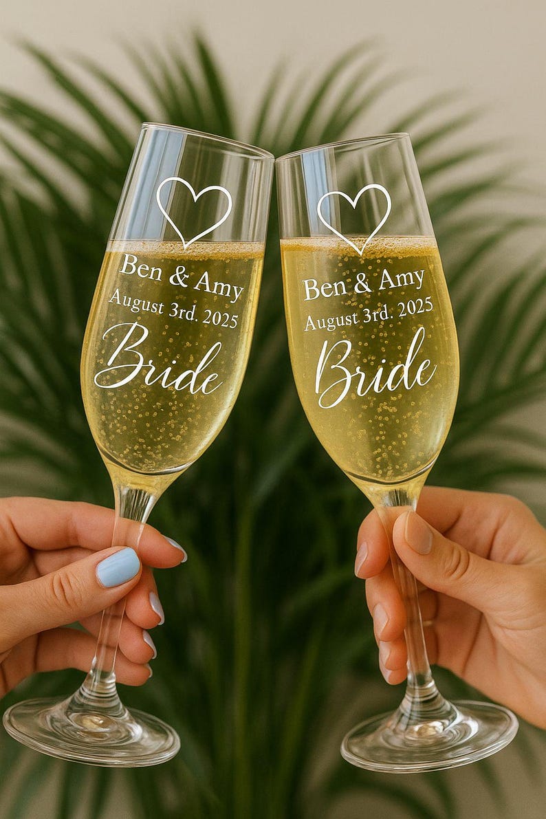 Custom Wedding Champagne Flute Glass, Engraved Couple Drinkware for ...